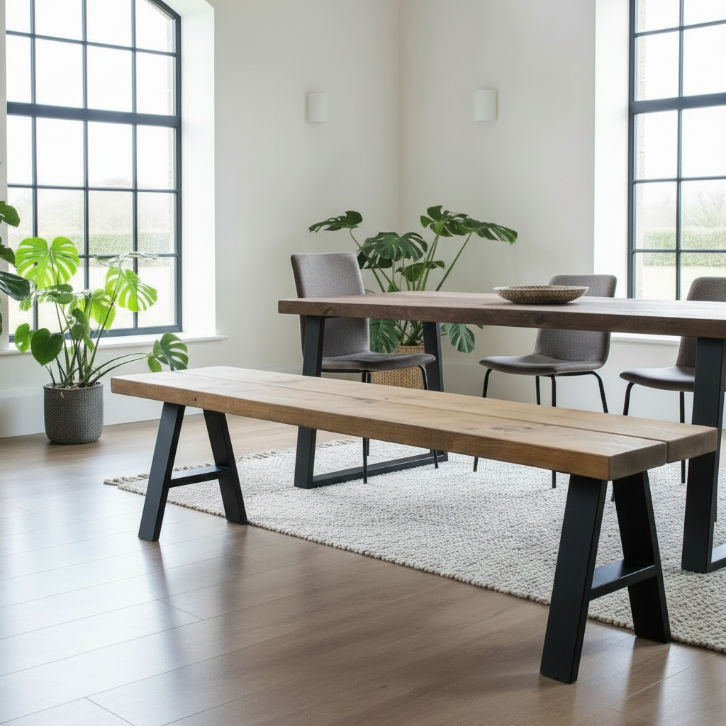 Moorland Industrial Dining Bench with Metal Legs – Rustic Dreams