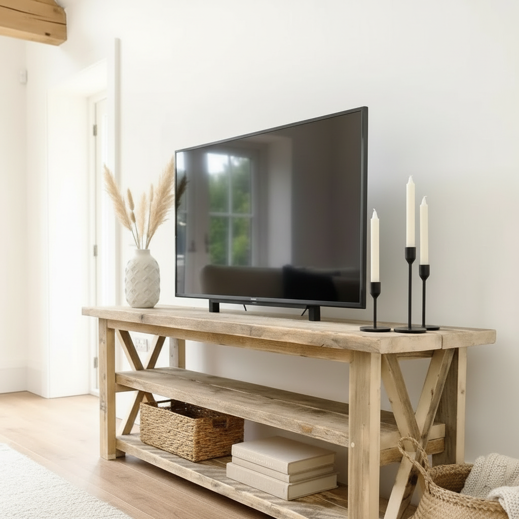 Winford Solid Wood Reclaimed Tv Unit with 2 Shelves – Rustic Dreams