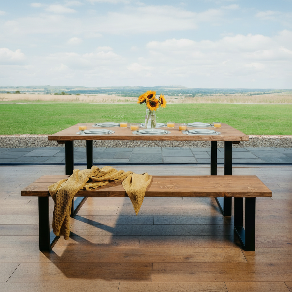 Moorland Handmade Industrial Dining Table with Metal Legs – Rustic Dreams